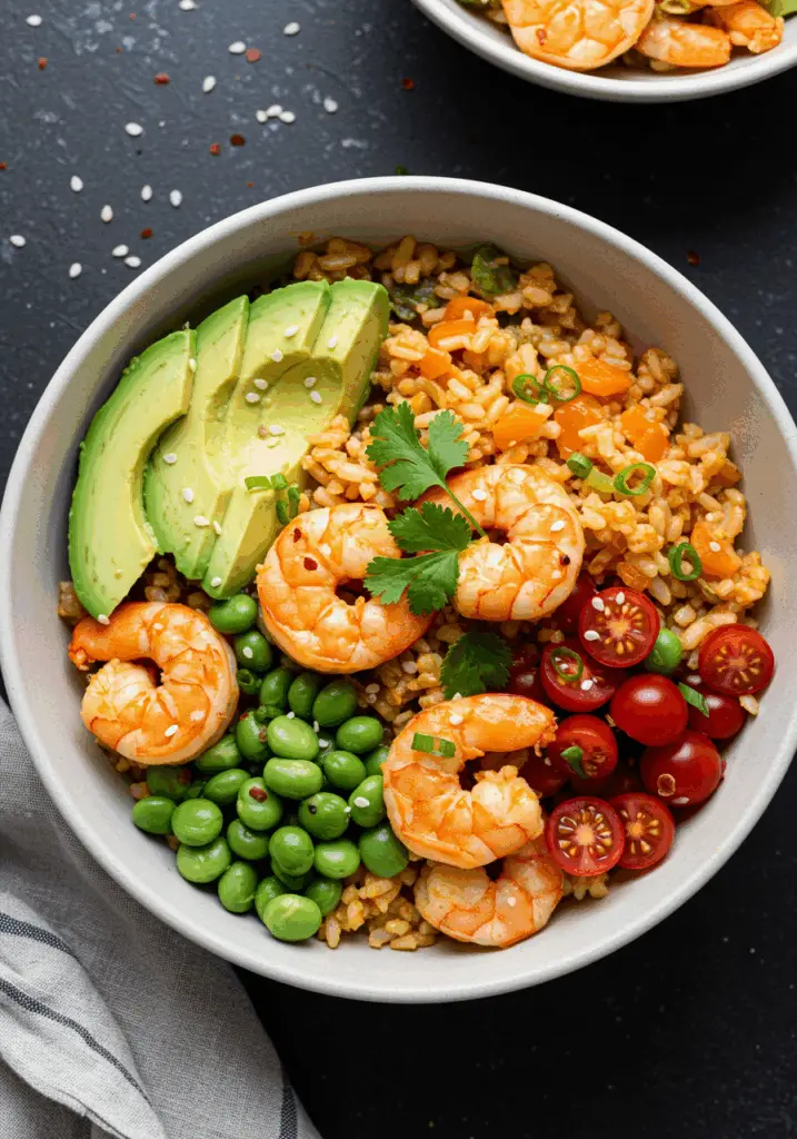 Spicy Shrimp and Avocado Rice Bowl