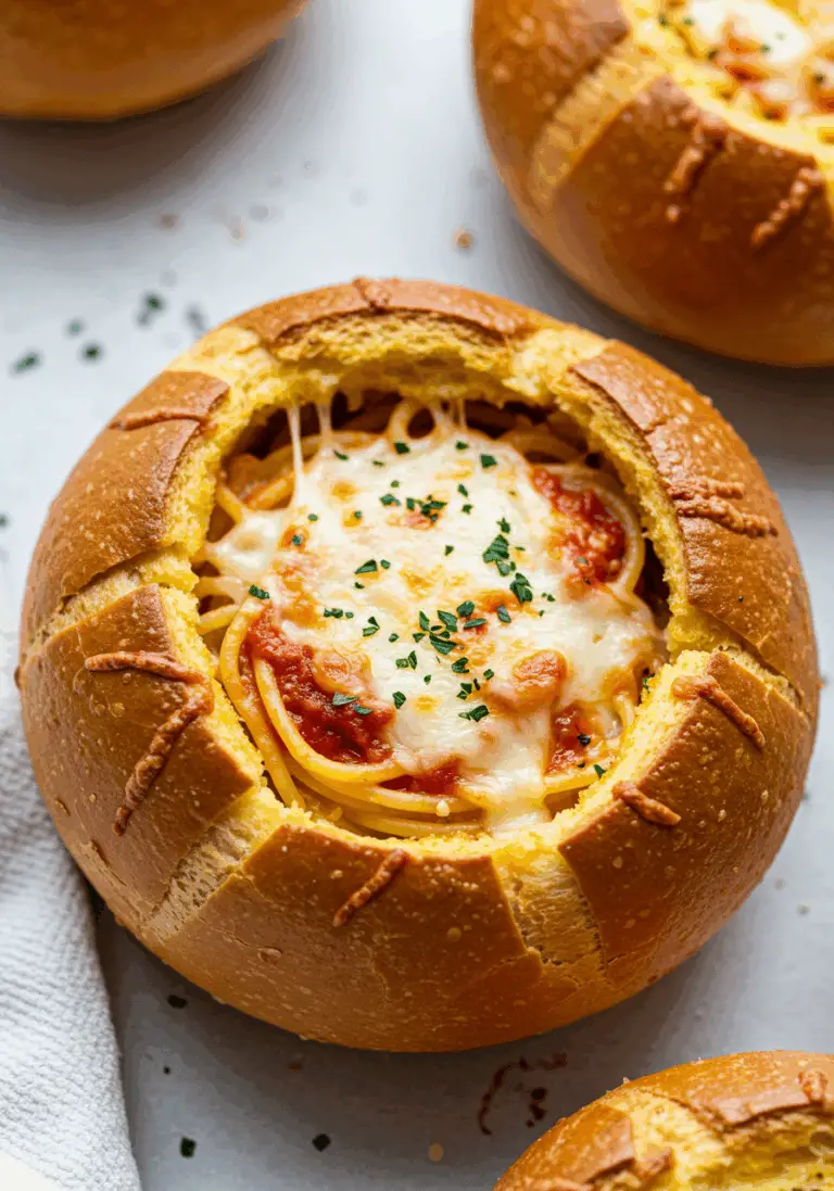 Spaghetti Garlic Bread Bowls