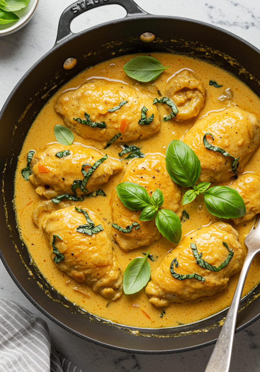 Basil Chicken with Coconut Curry Sauce - ELENACOOKING