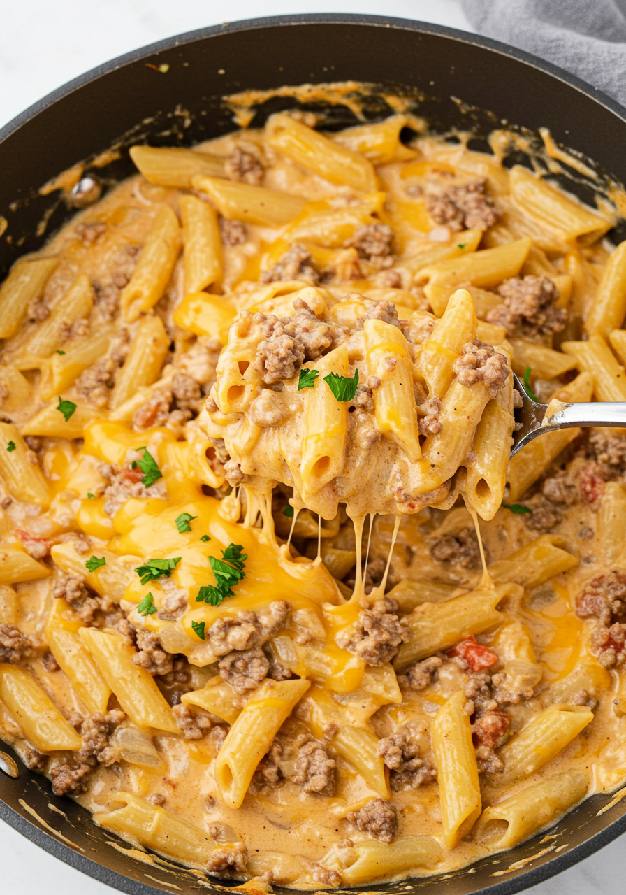 Loaded Cheeseburger Alfredo Pasta - ELENACOOKING