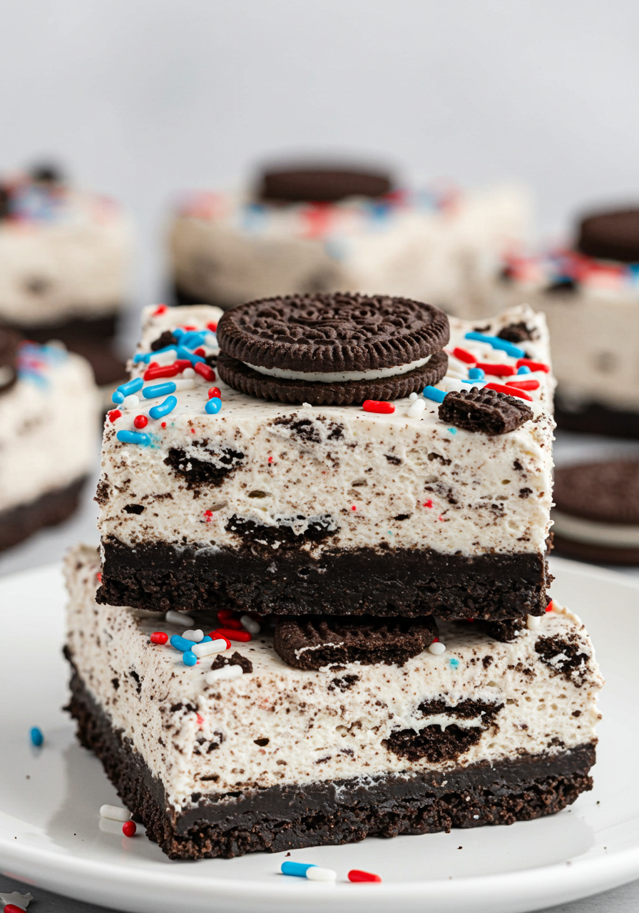 No Bake Fireworks Oreo Cheesecake Bars - ELENACOOKING