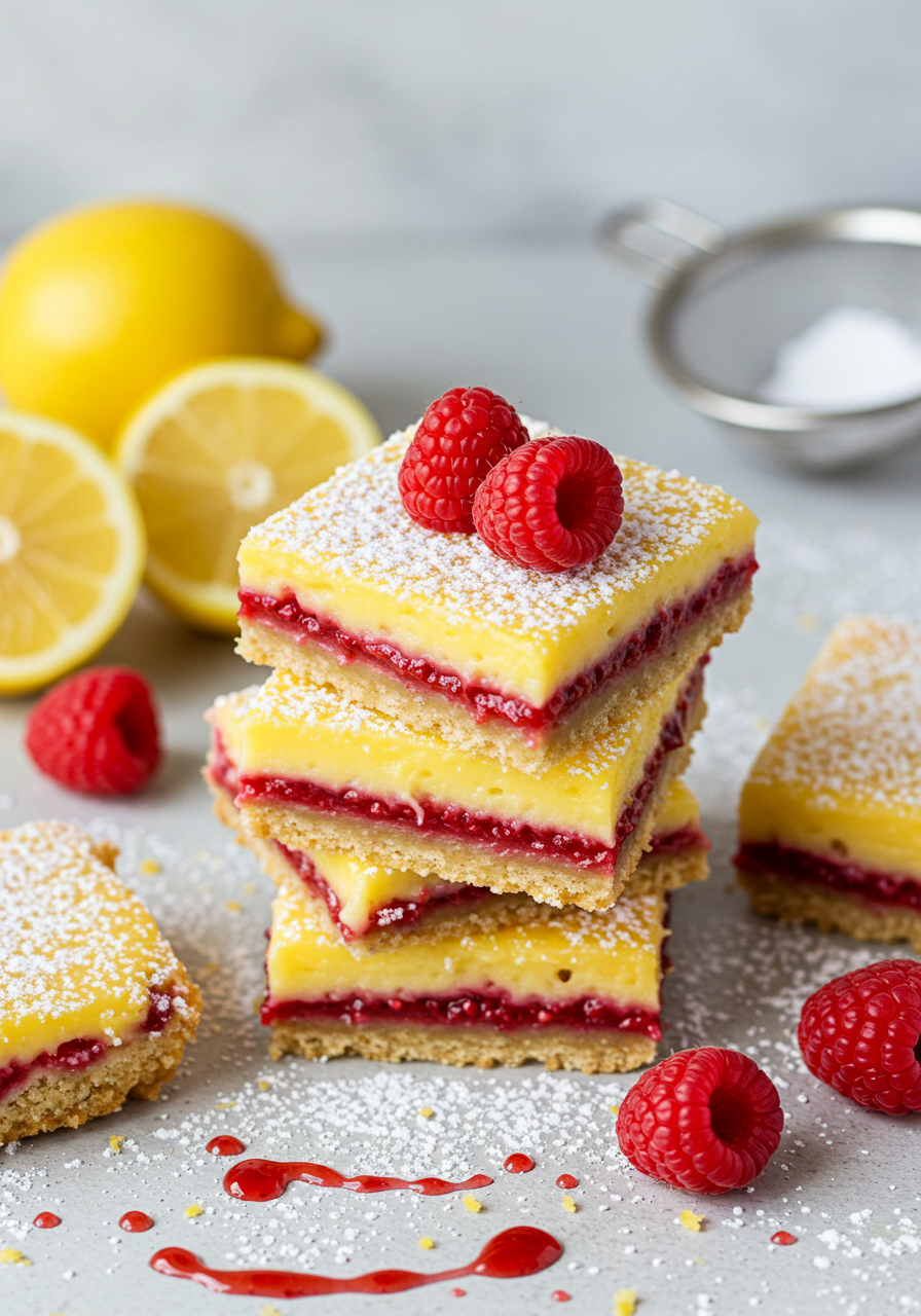 Tangy Raspberry Lemon Bars - ELENACOOKING