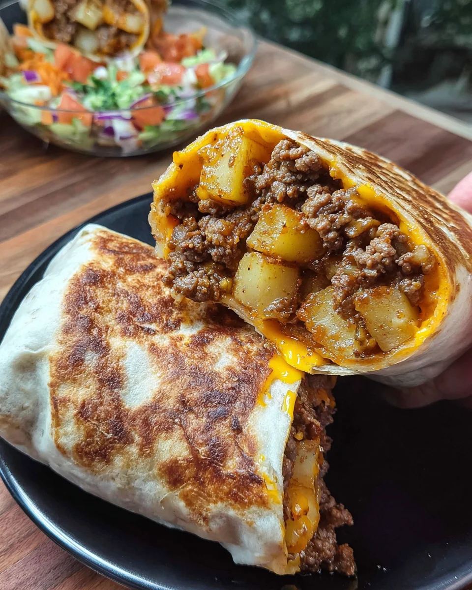 Cheesy Beef and Potato Burritos