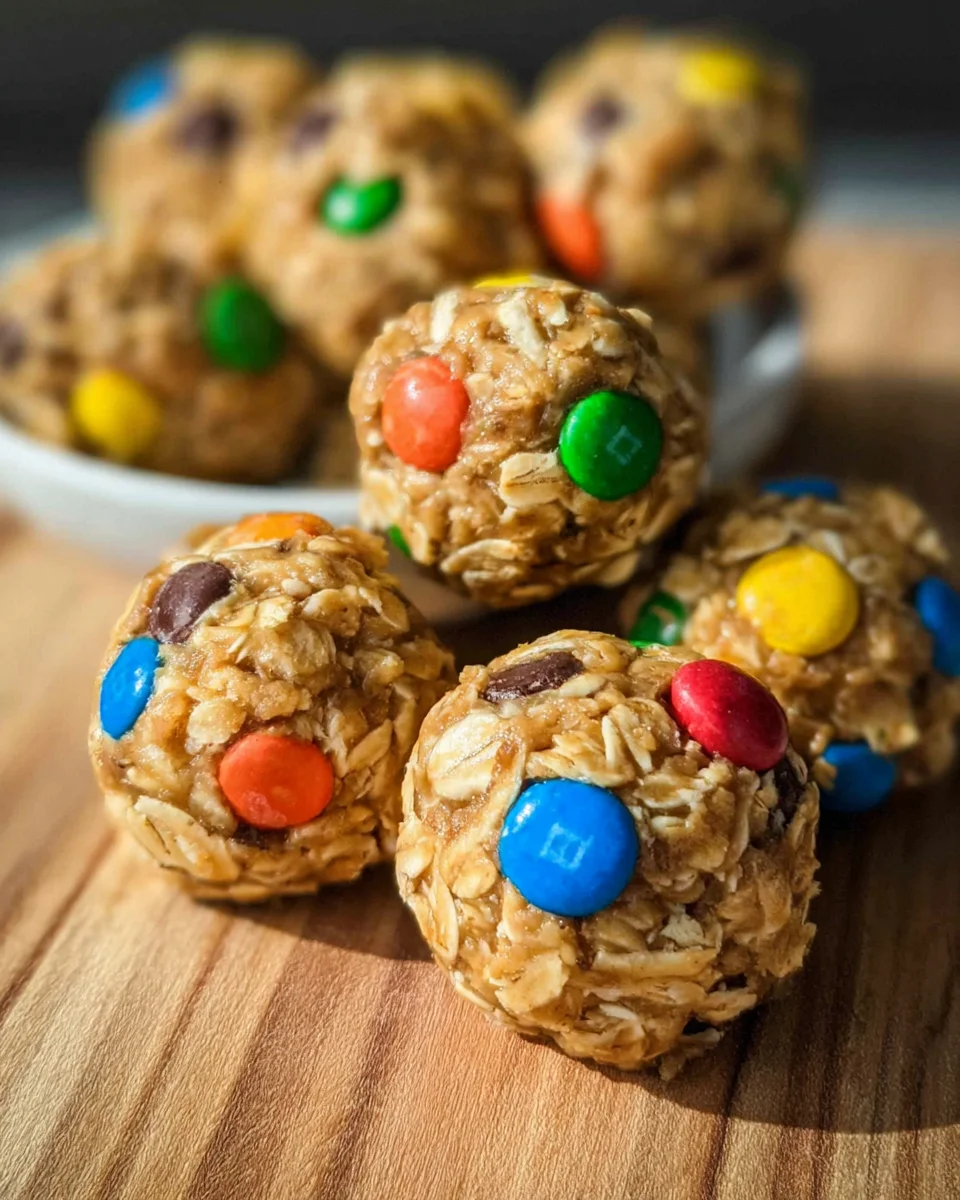 Monster Cookie Oatmeal Peanut Butter Balls with M&Ms
