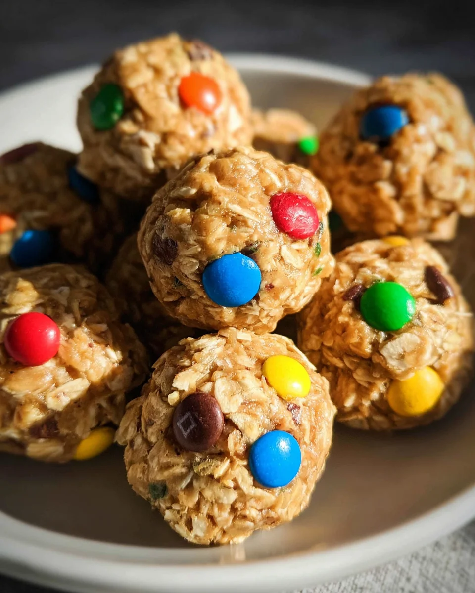 Monster Cookie Oatmeal Peanut Butter Balls with M&Ms