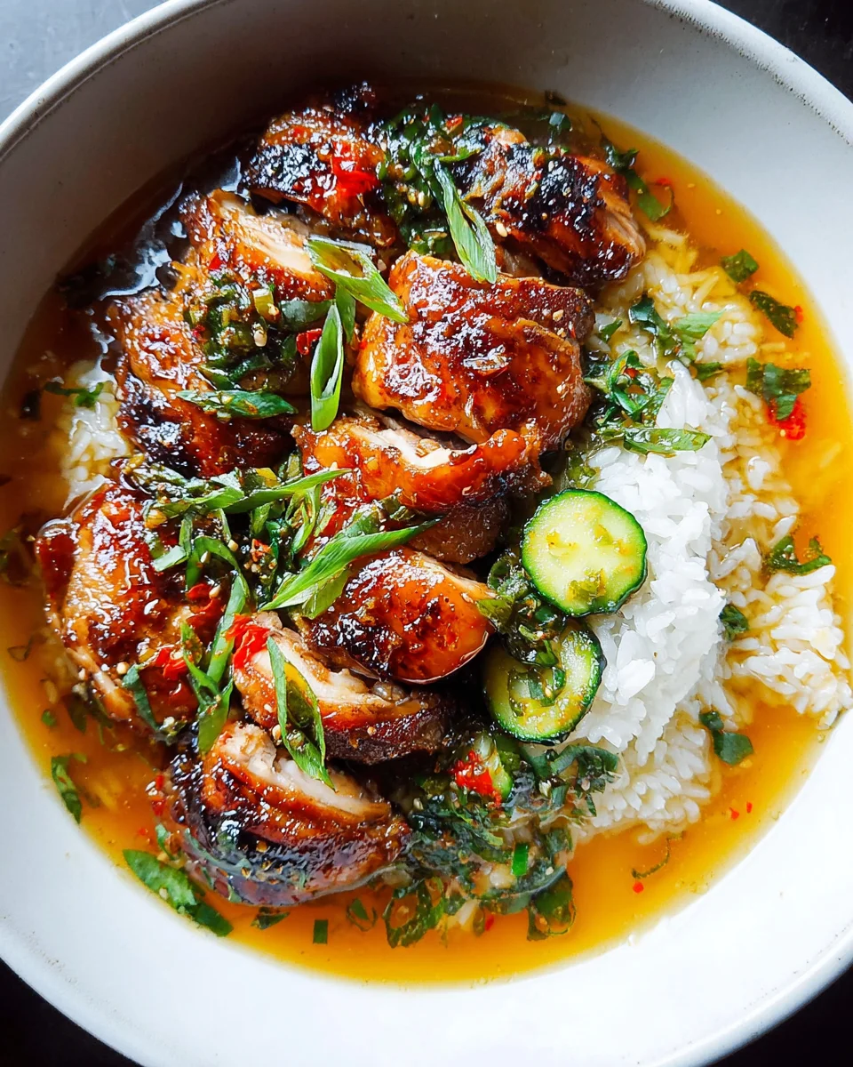 Caramelised Soy Chicken in Garlic Ginger Broth with Rice