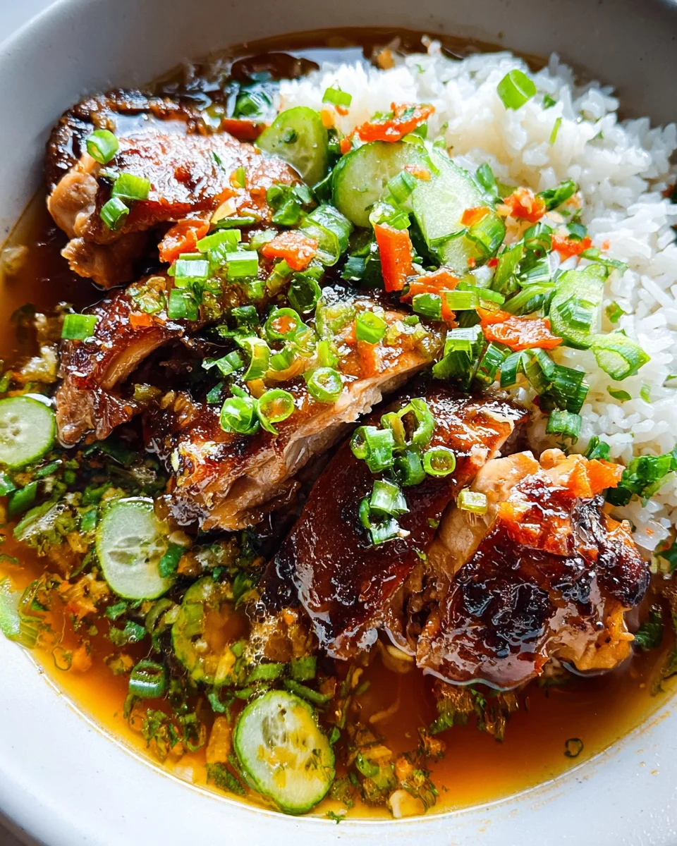 Caramelised Soy Chicken in Garlic Ginger Broth with Rice