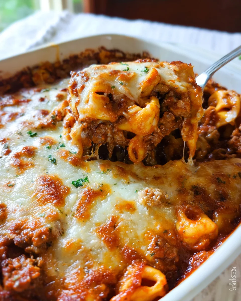 Easy Beefy and Cheesy Baked Tortellini